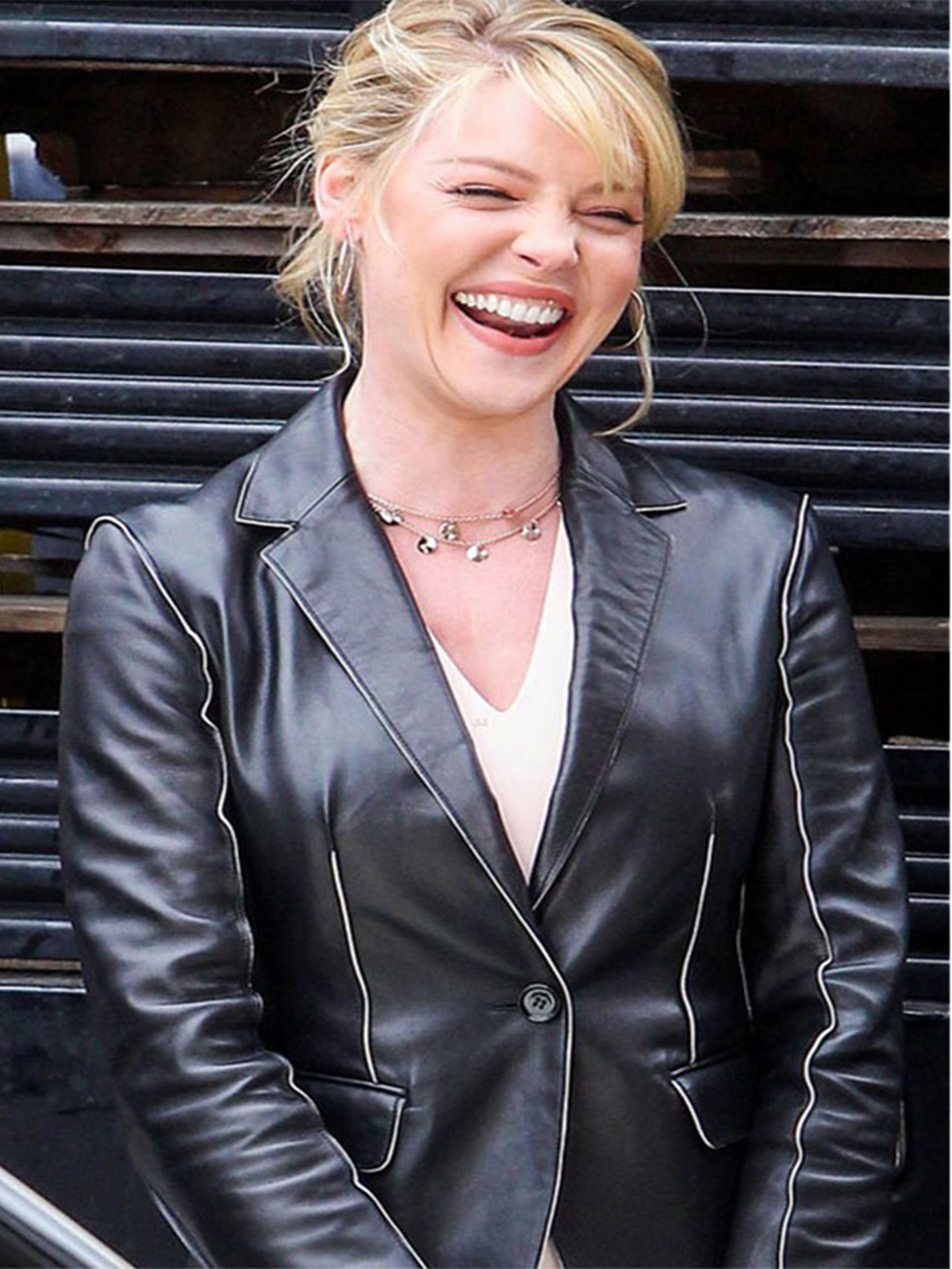 Katherine Heigl Women’s Black Real Leather Coat