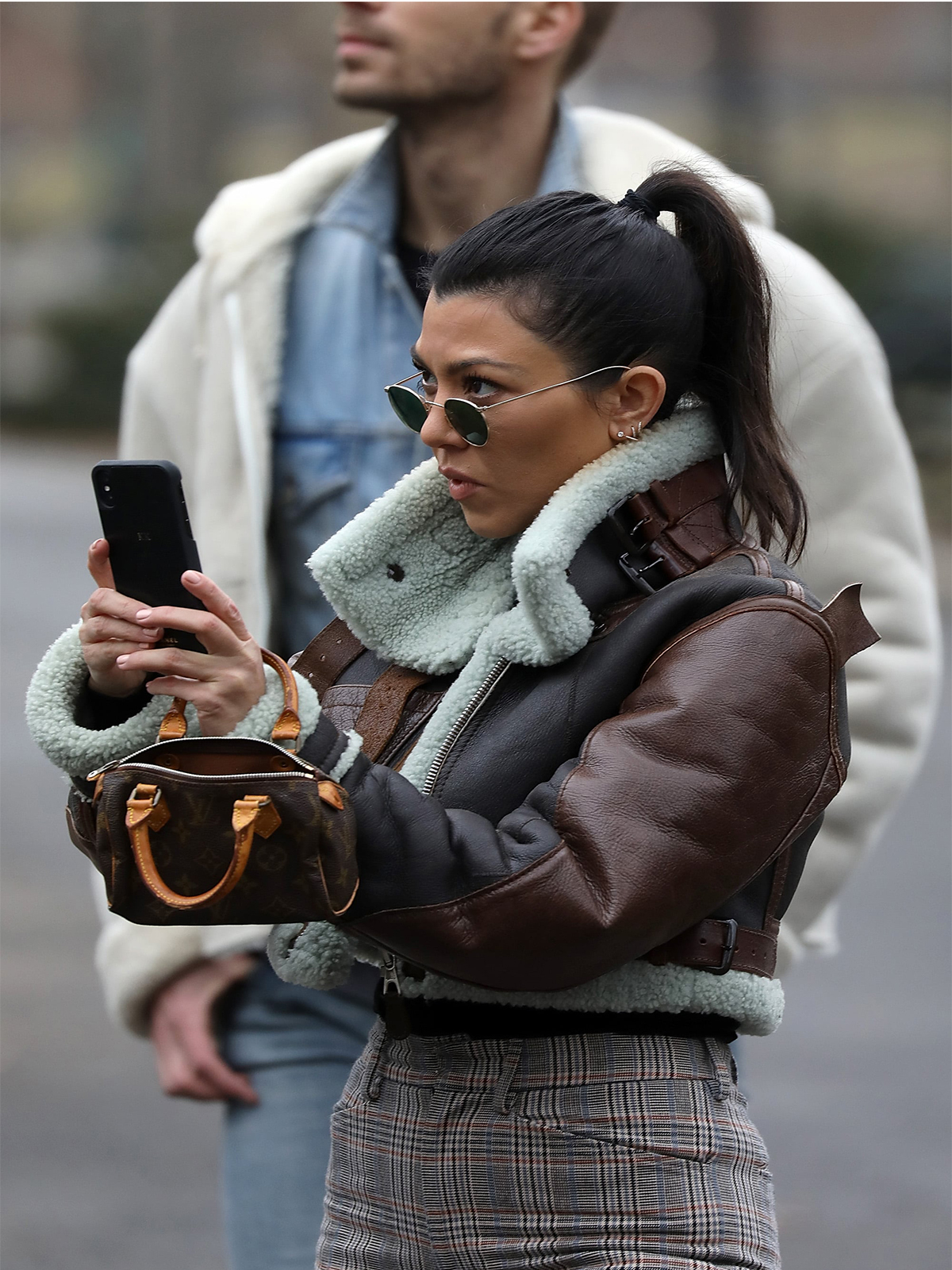 Women’s B3 Cropped Shearling Leather Jacket wore by Kourtney Kardashian