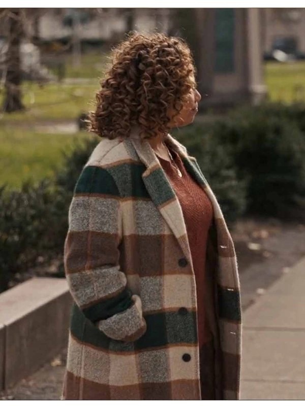 The Equalizer Robyn McCall Checked Brown, Green, and Grey Coat The Equalizer Robyn McCall Checked Brown, Green, and Grey Coat